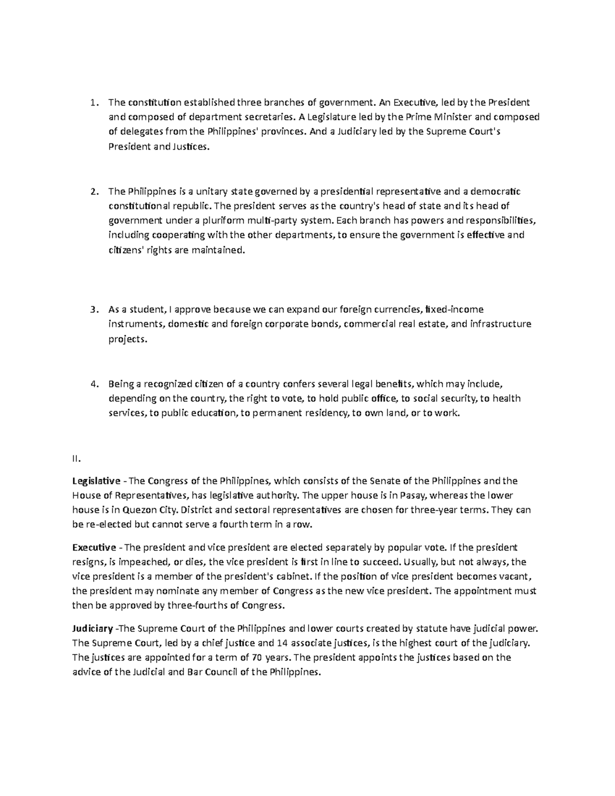 RPH Exam Essay - Assignment - The constitution established three ...