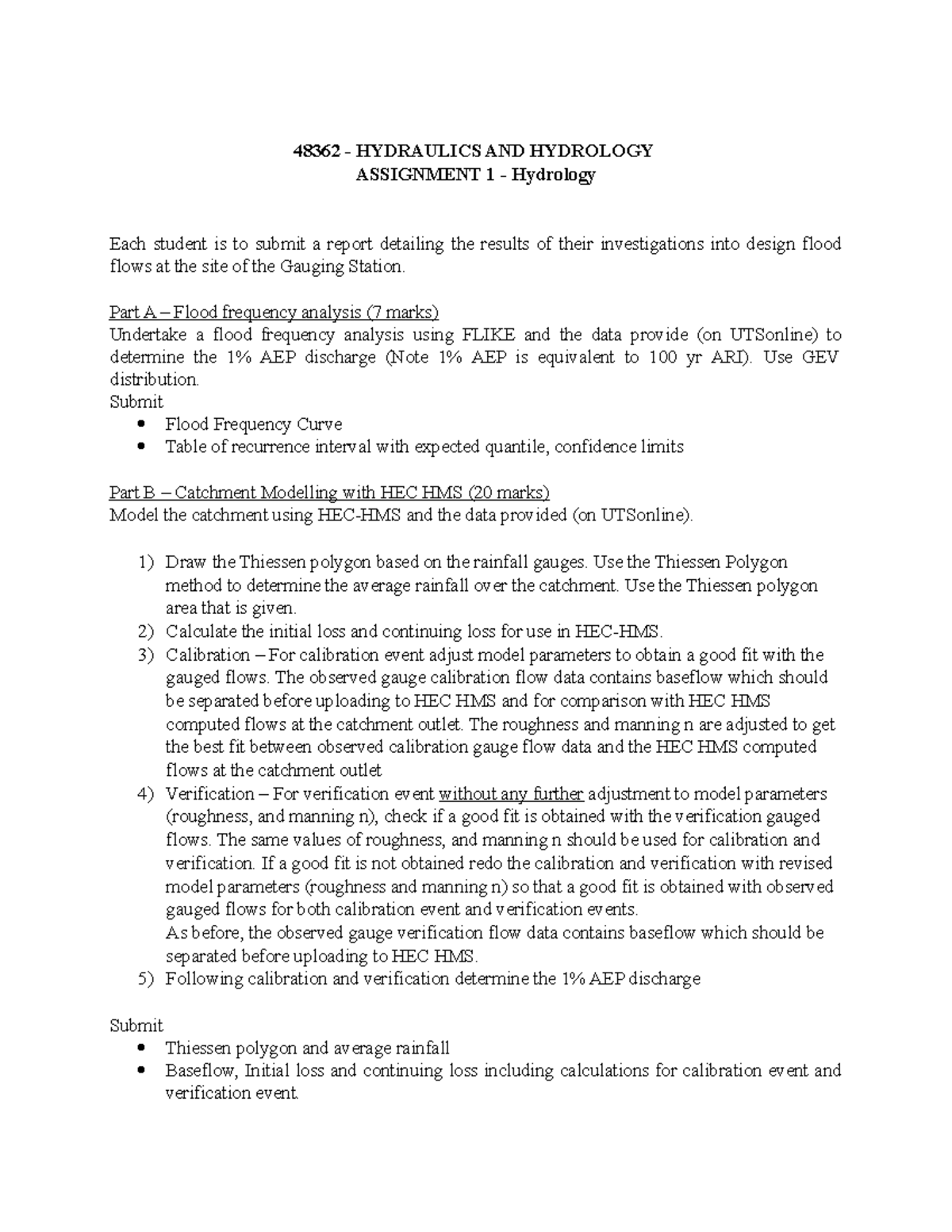 Assignment Hydrology 2023 (002) - 48362 - HYDRAULICS AND HYDROLOGY ...