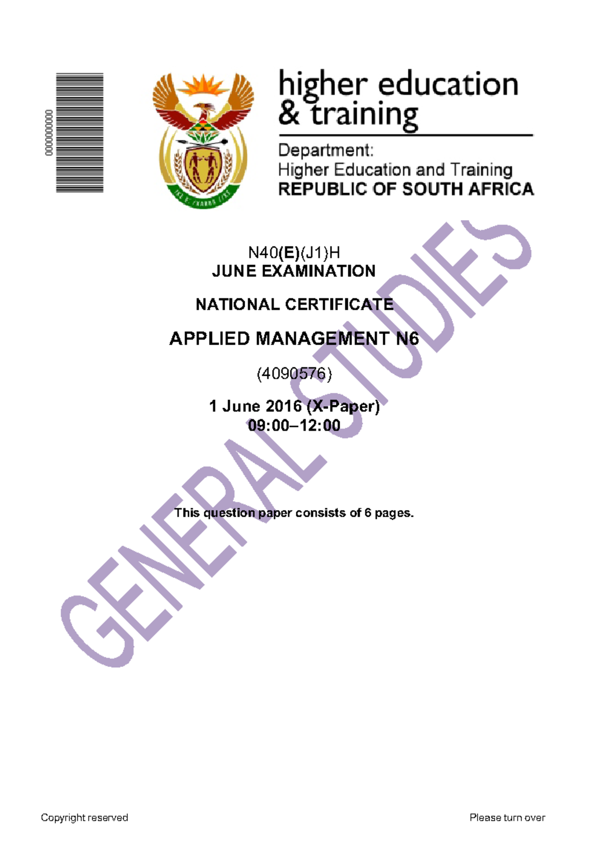 N6 Applied Management June 2016 (QP) - 23e3 - Studocu