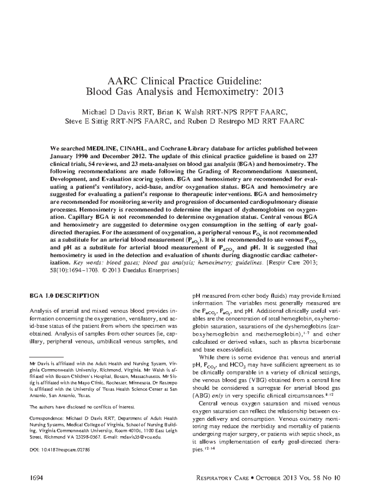 AARC Clinical Practice Guideline- Blood Gas Analysis and Hemoximetry - AARC Clinical Practice ...