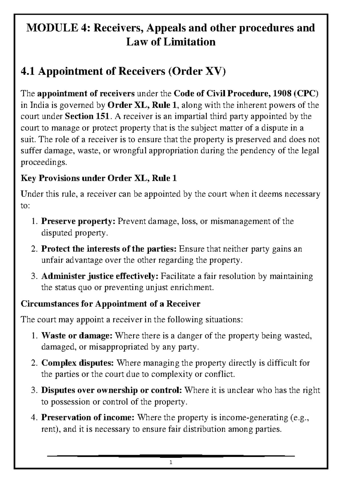 Module 4 under cpc - MODULE 4: Receivers, Appeals and other procedures ...