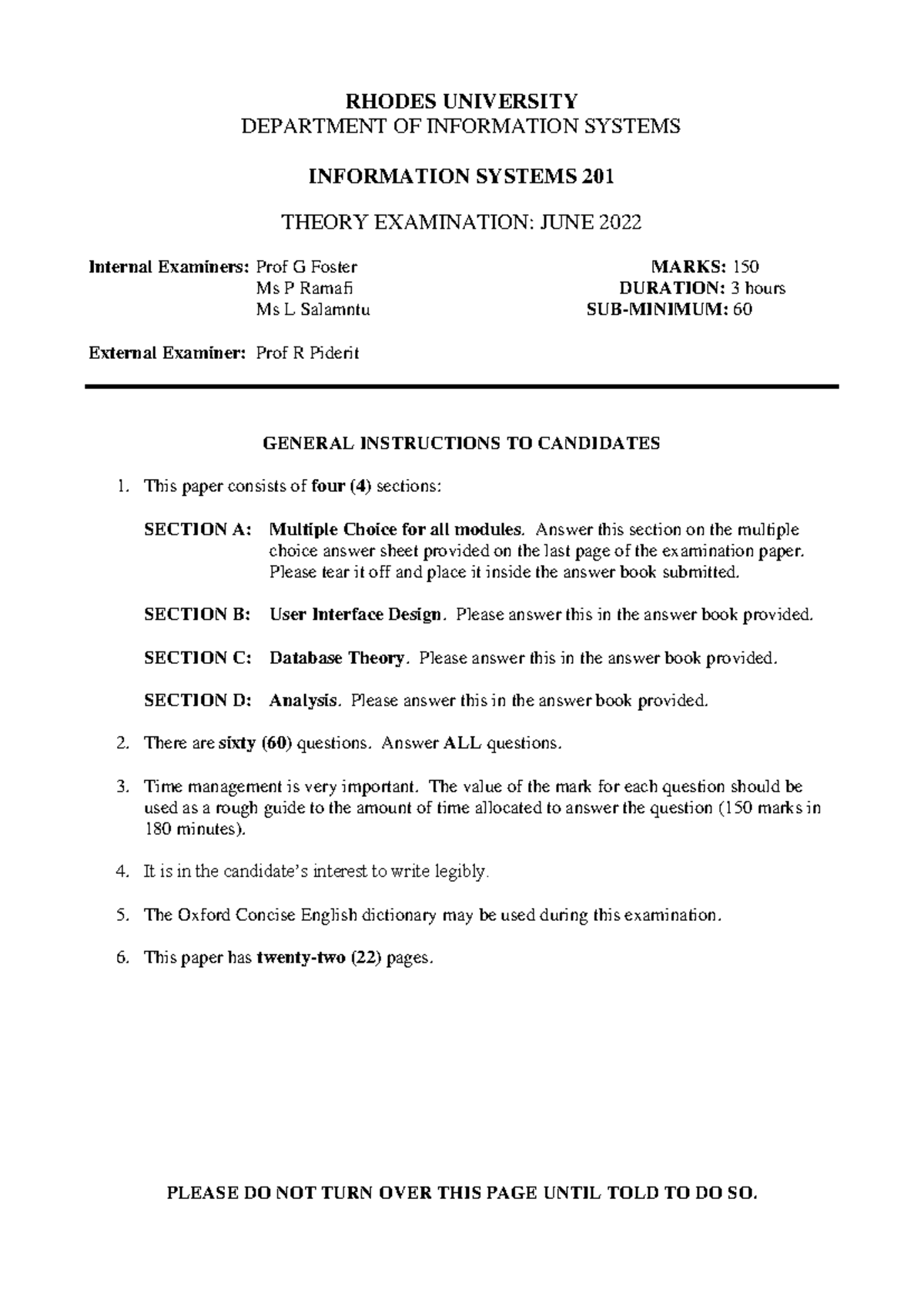 202 211 IS201 June 202 2 - exam paper - RHODES UNIVERSITY DEPARTMENT OF ...