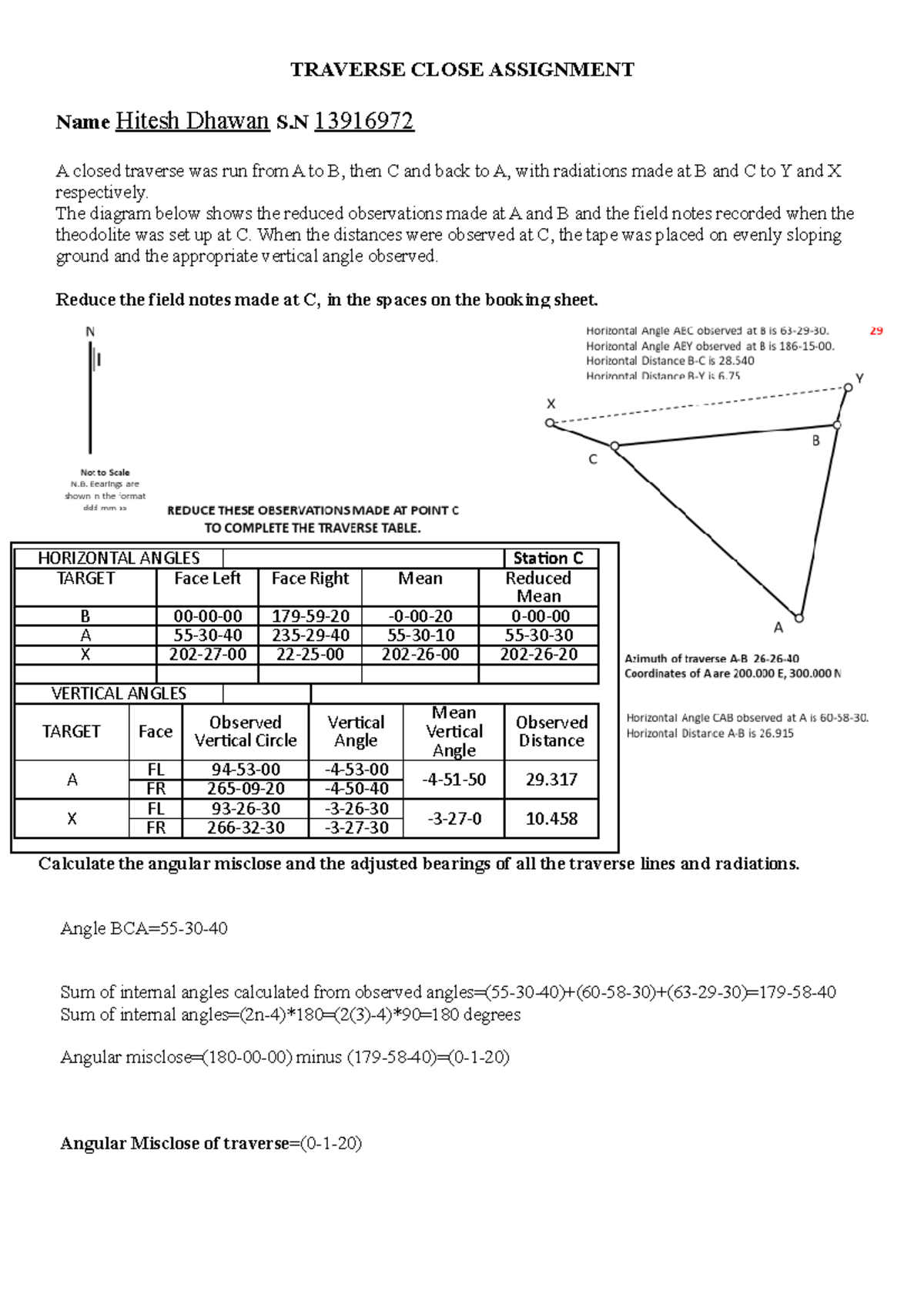 Assignment 2-Traversing - TRAVERSE CLOSE ASSIGNMENT Name Hitesh Dhawan ...