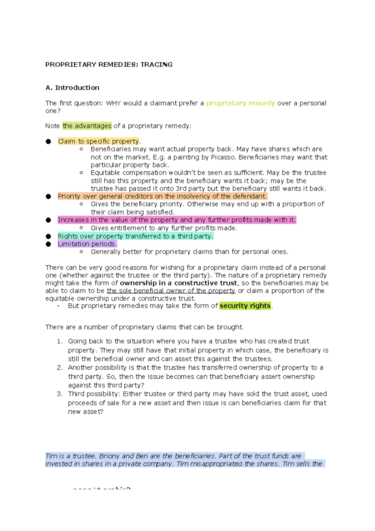 Tracing Lecture Notes - PROPRIETARY REMEDIES: TRACING A. Introduction ...