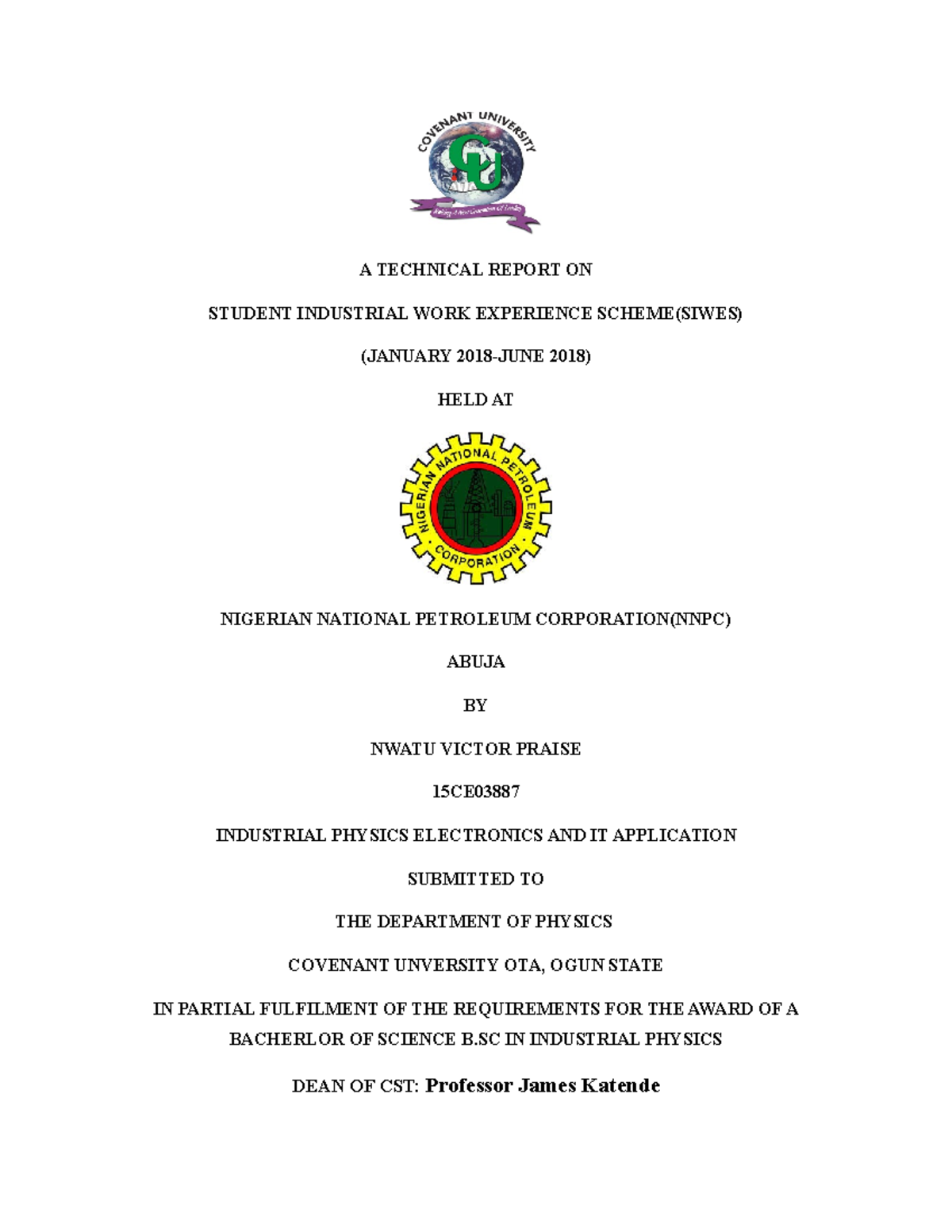 My technical report 21 sample for report - A TECHNICAL REPORT ON ...