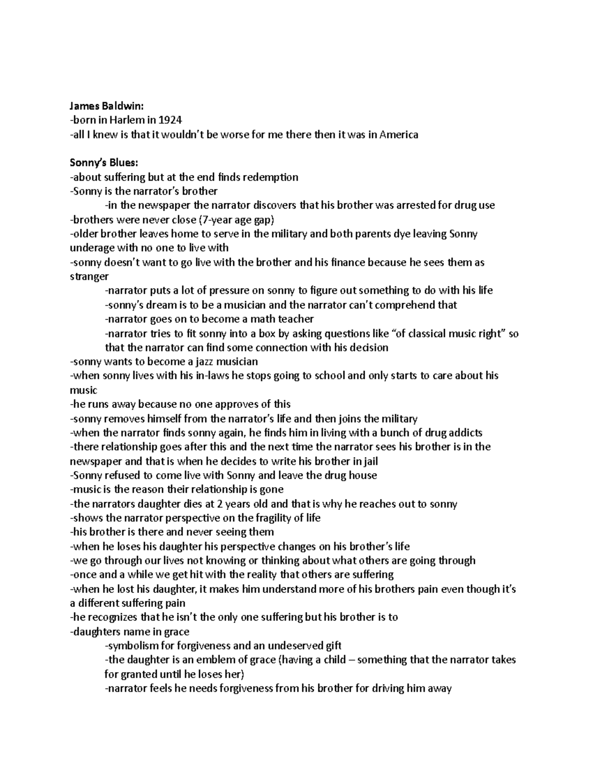 James Baldwin - sonny blues notes - ENG 3390 - Baylor University - Studocu