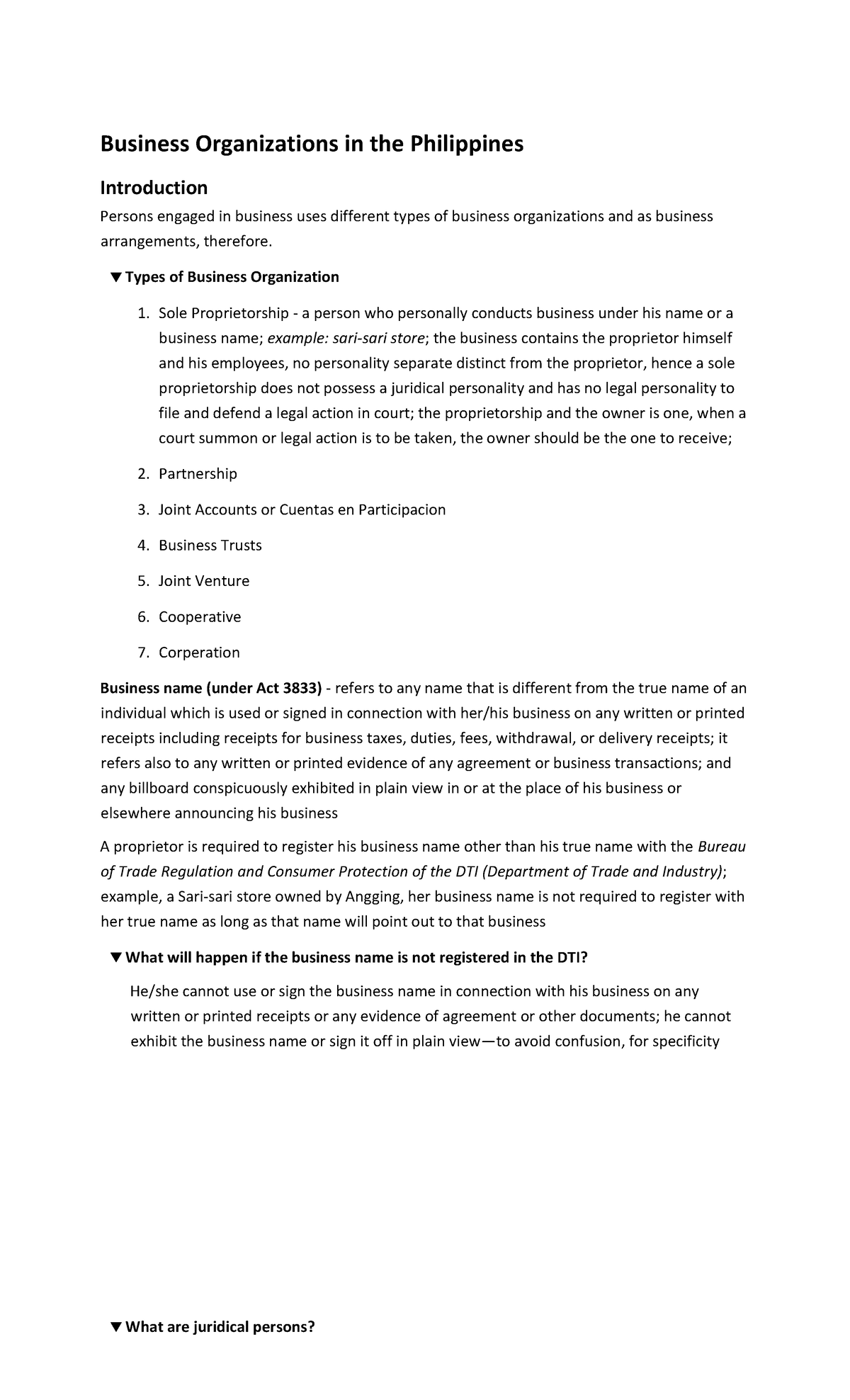 Introduction to Law on Business Organizations - Business Organizations ...