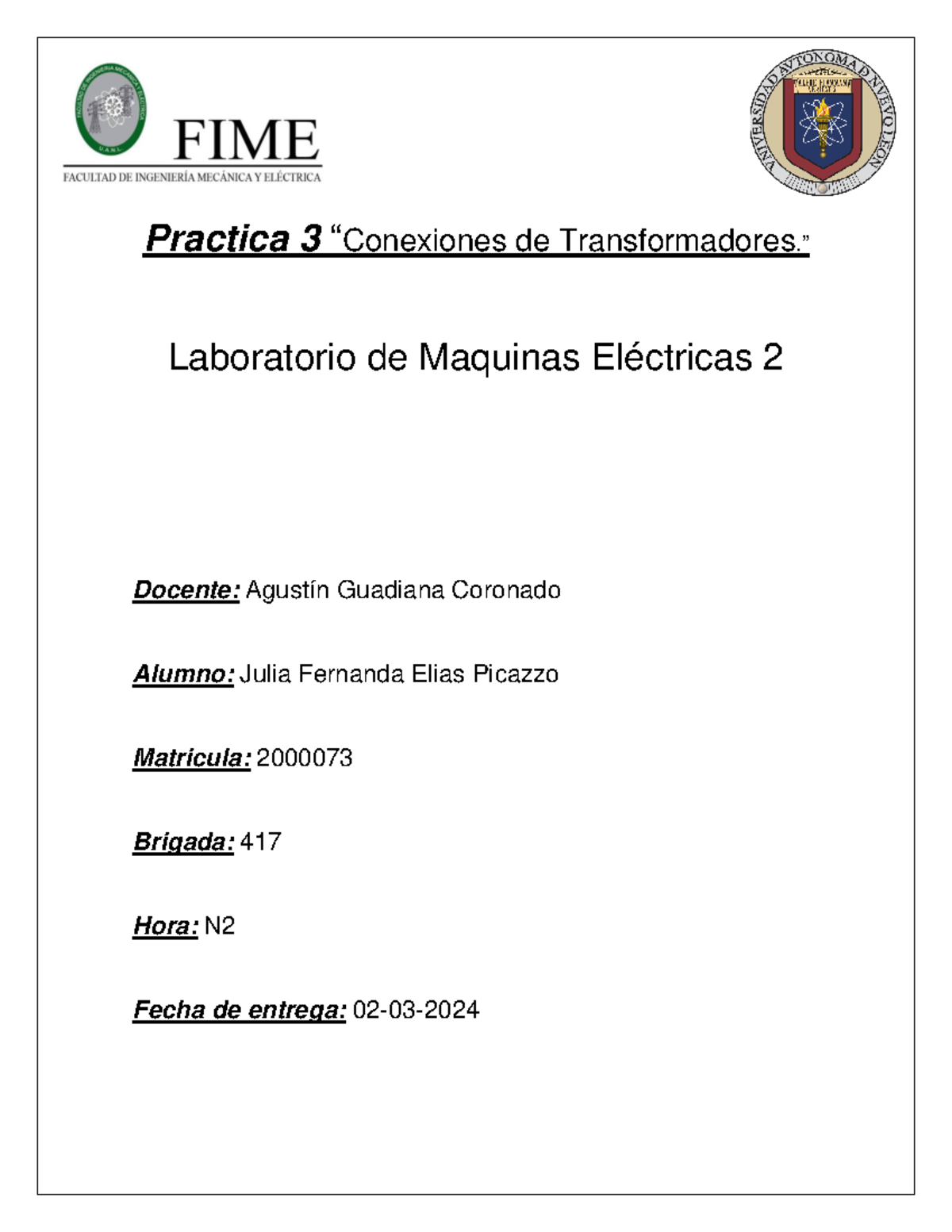 maquinas electricas practica - Practica 3 “Conexiones de Transformadores.” Laboratorio de ...