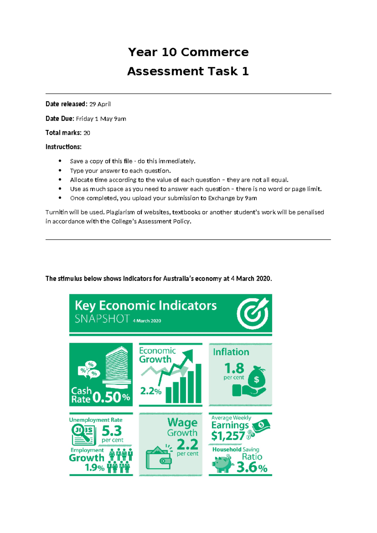 10 Commerce replacement Assessment Task 1 - Year 10 Commerce Assessment ...