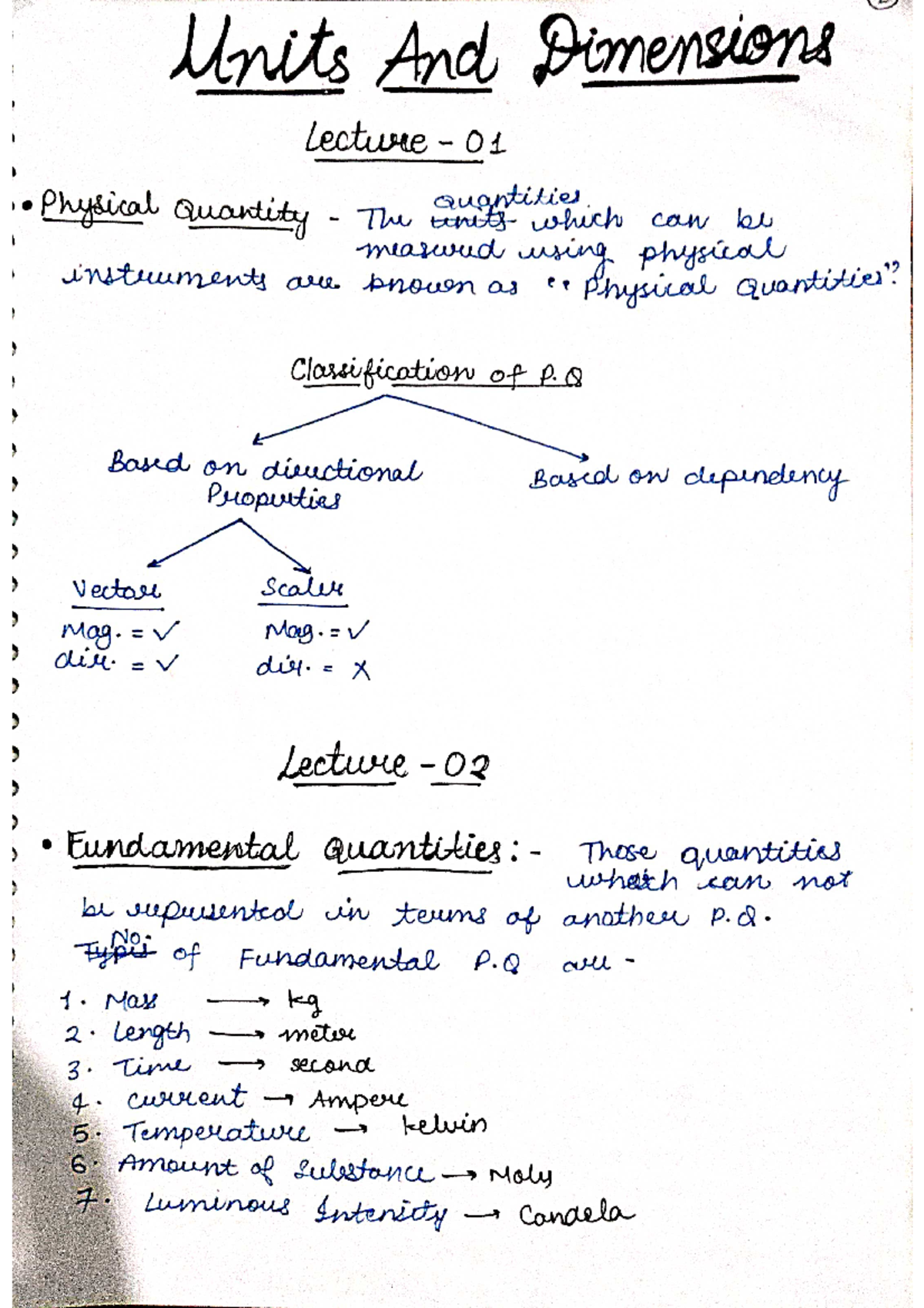 Units AND Measurements... Class 11th JEE Notes - Units And Dimensions ...