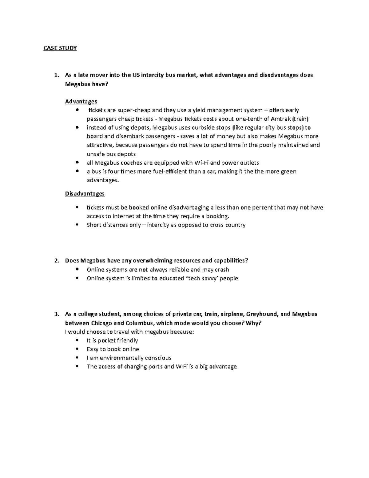 CASE Study- Enter United States By Bus - CASE STUDY 1. As a late mover ...