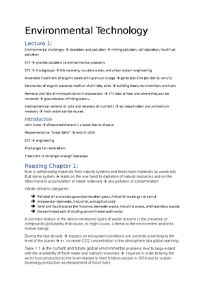 Introduction environmental tech summary - Lecture 1: Calculating the ...