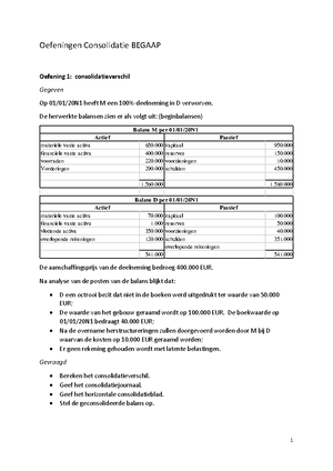 Oplossing Begaap Oefening 5 consolidatieverschil en belangen van derden ...