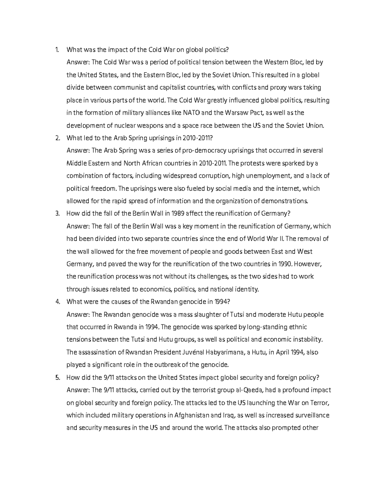 Chapter 15 Test Questions - What was the impact of the Cold War on ...