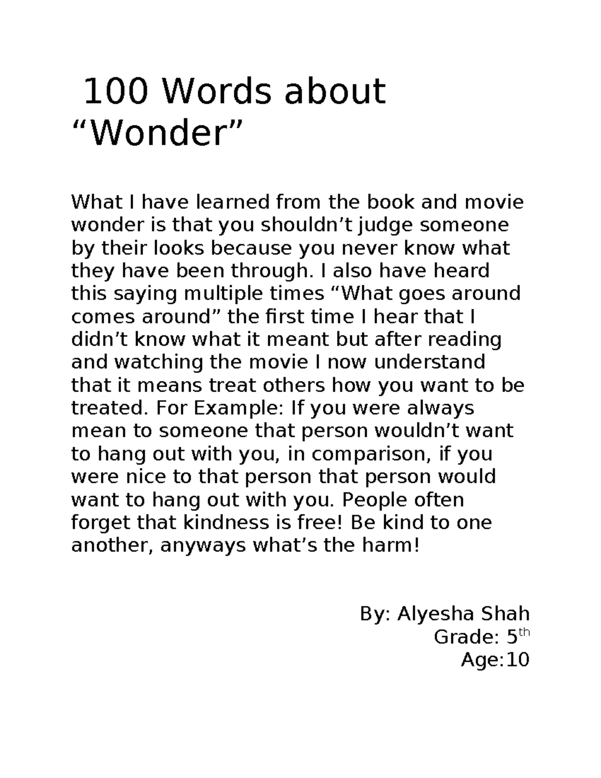 100 Words about Wonder - answers - 100 Words about “Wonder” What I have ...