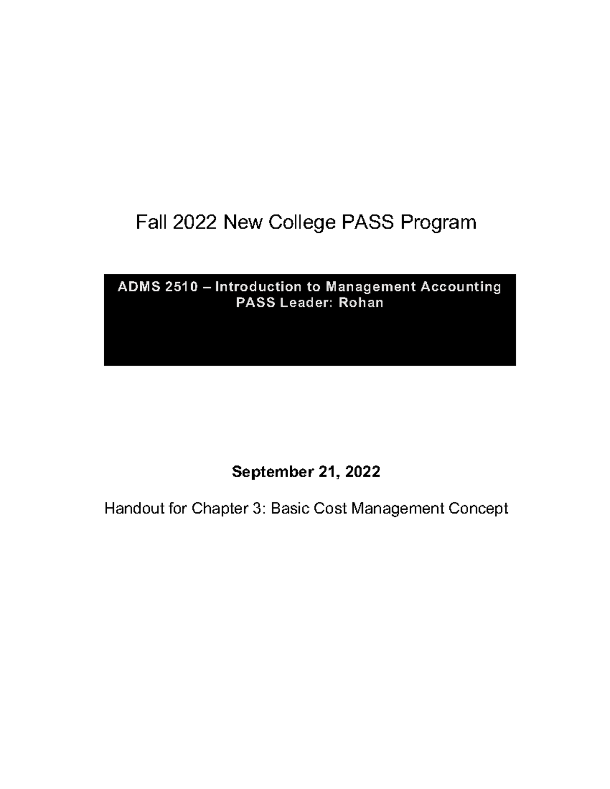 Chapter 3 - review session - Fall 2022 New College PASS Program ...