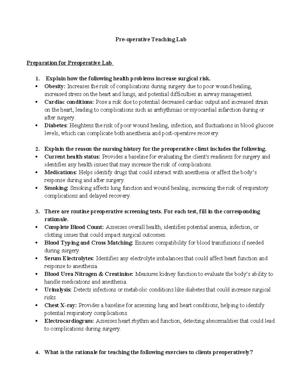 PRE-operative care questions - Pre-operative Teaching Lab Preparation ...