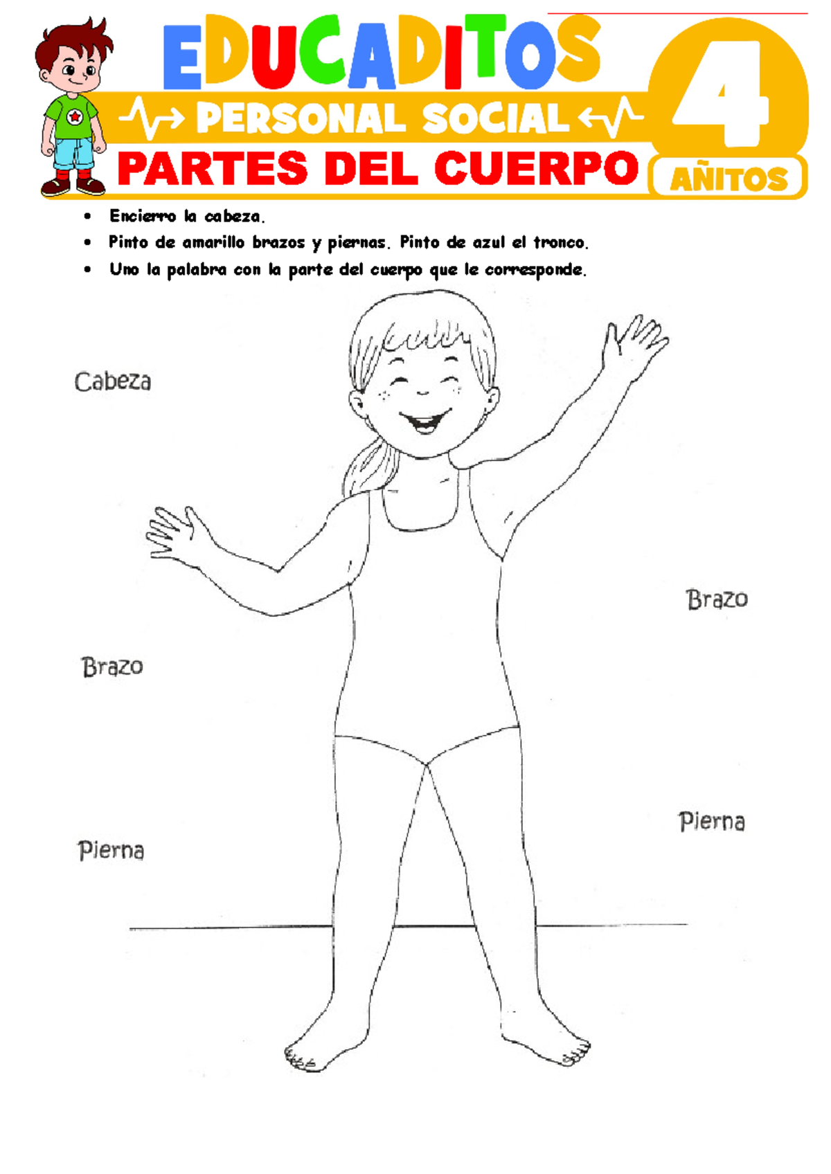 Partes-del-Cuerpo-para-Ninos-de-4-anos - Encierro la cabeza. Pinto de ...