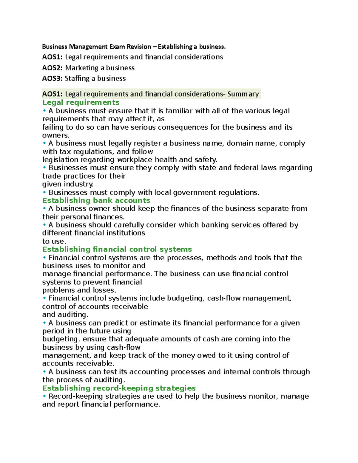 Business Management Exam Revision - AOS1: Legal requirements and ...