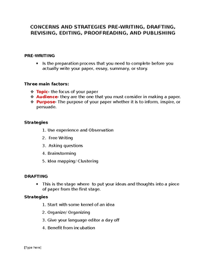 Concerns AND Strategies PRE- Writing, Drafting, Revising, Editing ...