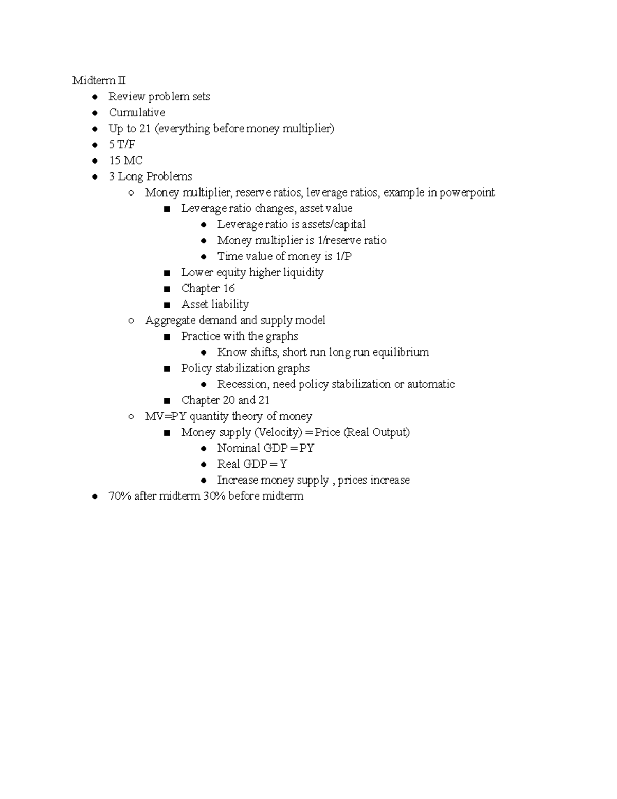 Macro Midterm II Review - Midterm II Review problem sets Cumulative Up ...