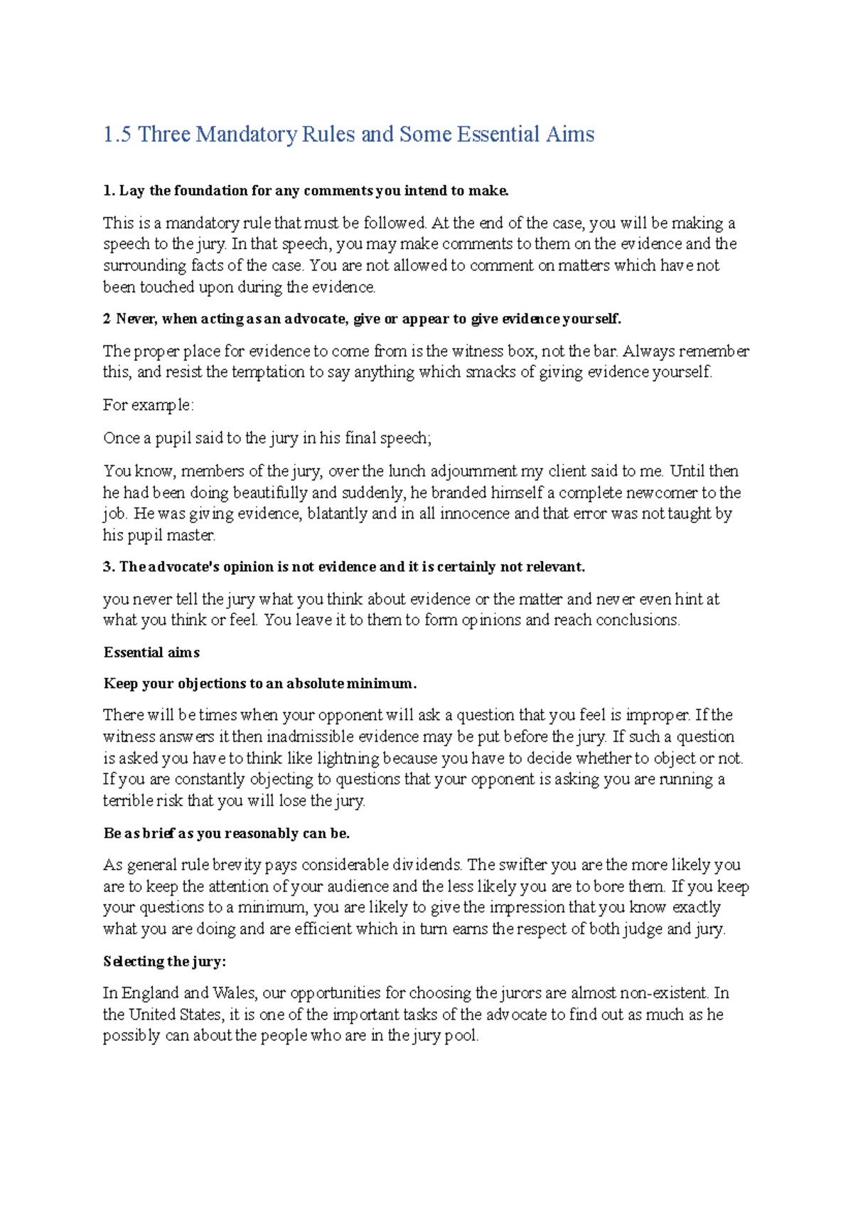Three Mandatory rules Art Of Advocacy - 1 Three Mandatory Rules and ...