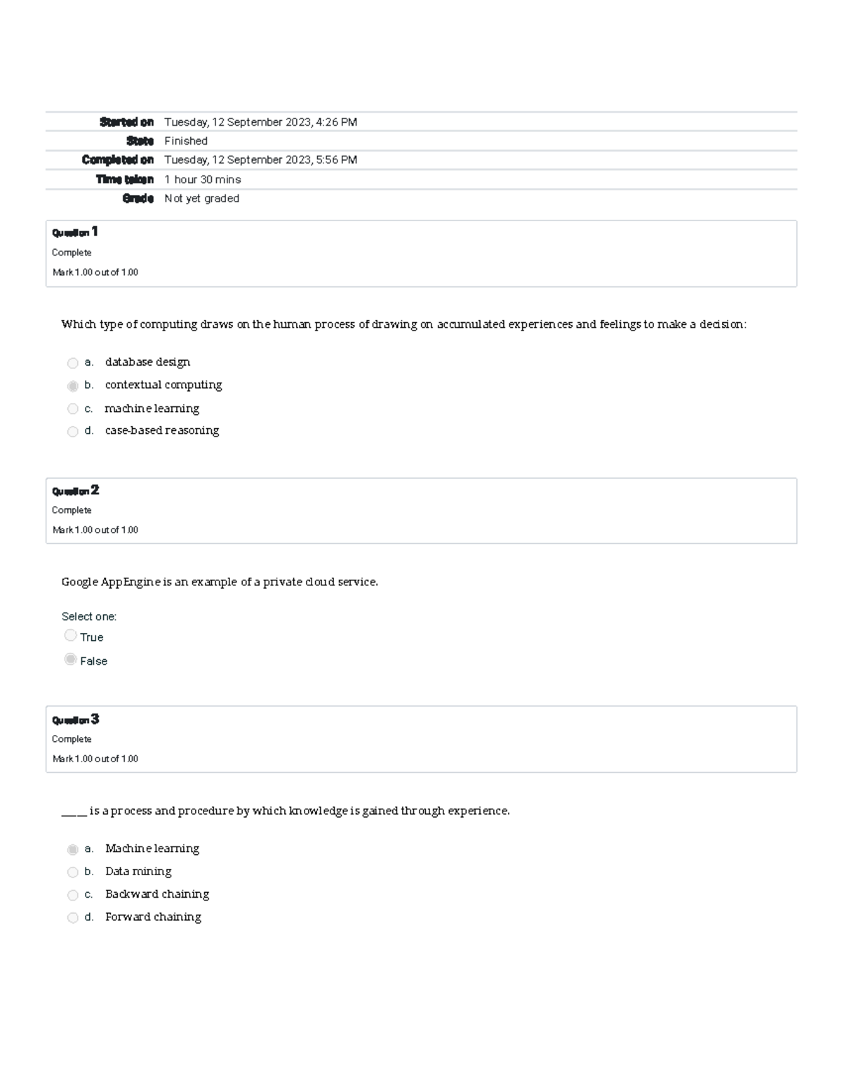 Chp 7, 13 & 14 Attempt review - Started on Tuesday, 12 September 2023 ...