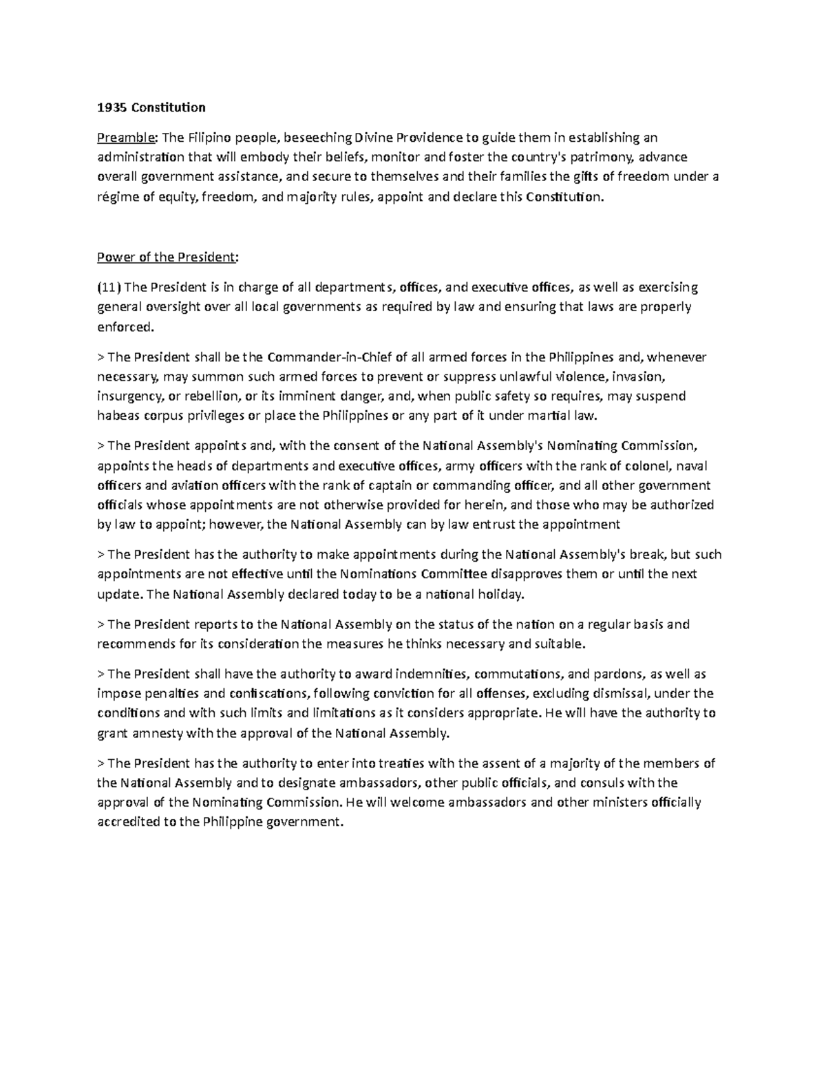 1935 Constitution - 1935 Constitution Preamble: The Filipino people ...