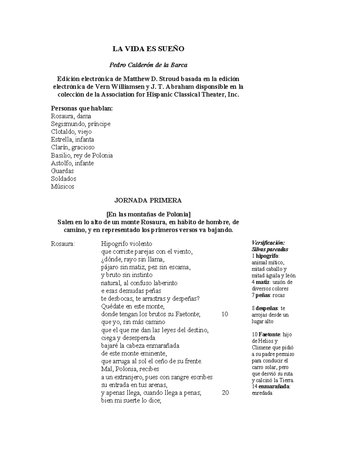 Calderón de la Barca - La vida es sueño - LA VIDA ES SUEÑO Pedro ...