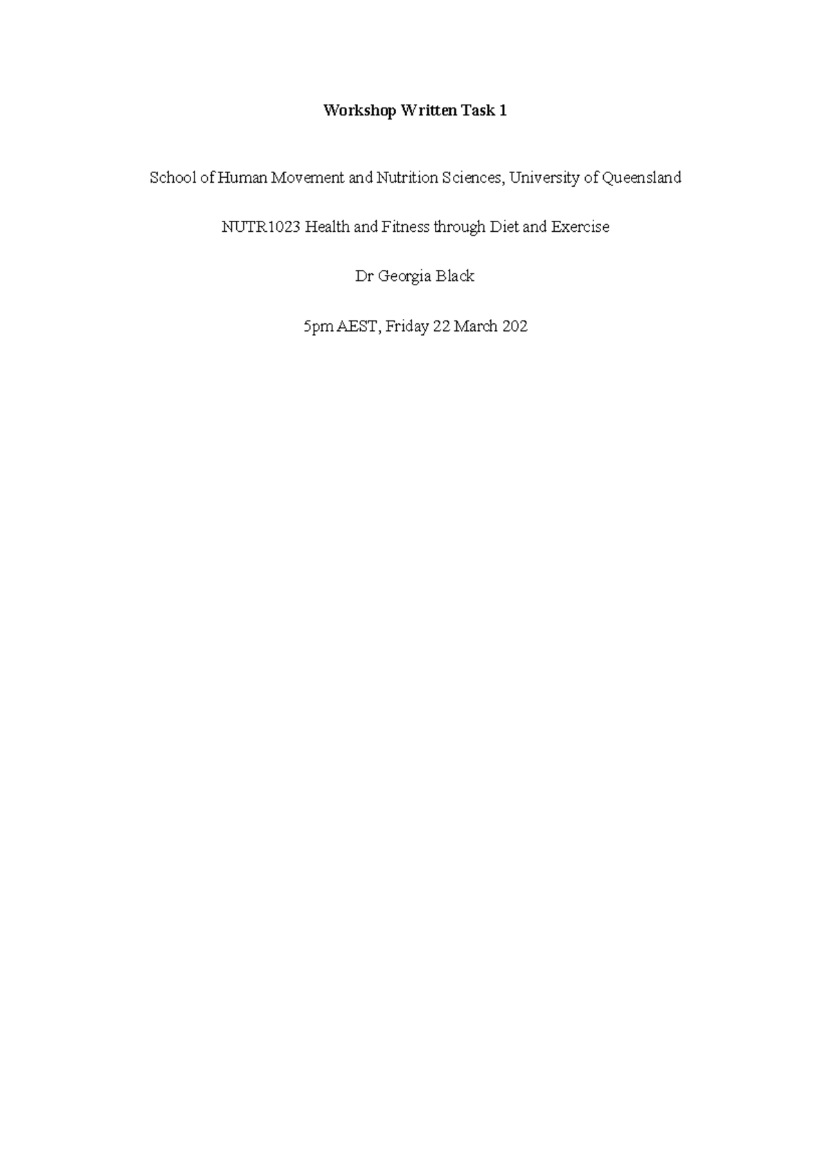 Workshop Written Task 1 Nutr1023 - NUTR1023 - Workshop Written Task 1 ...