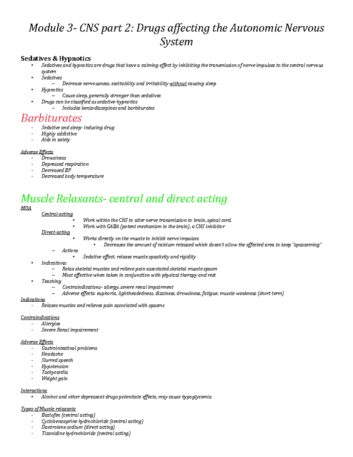 CNS Medications Part 2 - Module CNS part 2: Drugs affecting the ...
