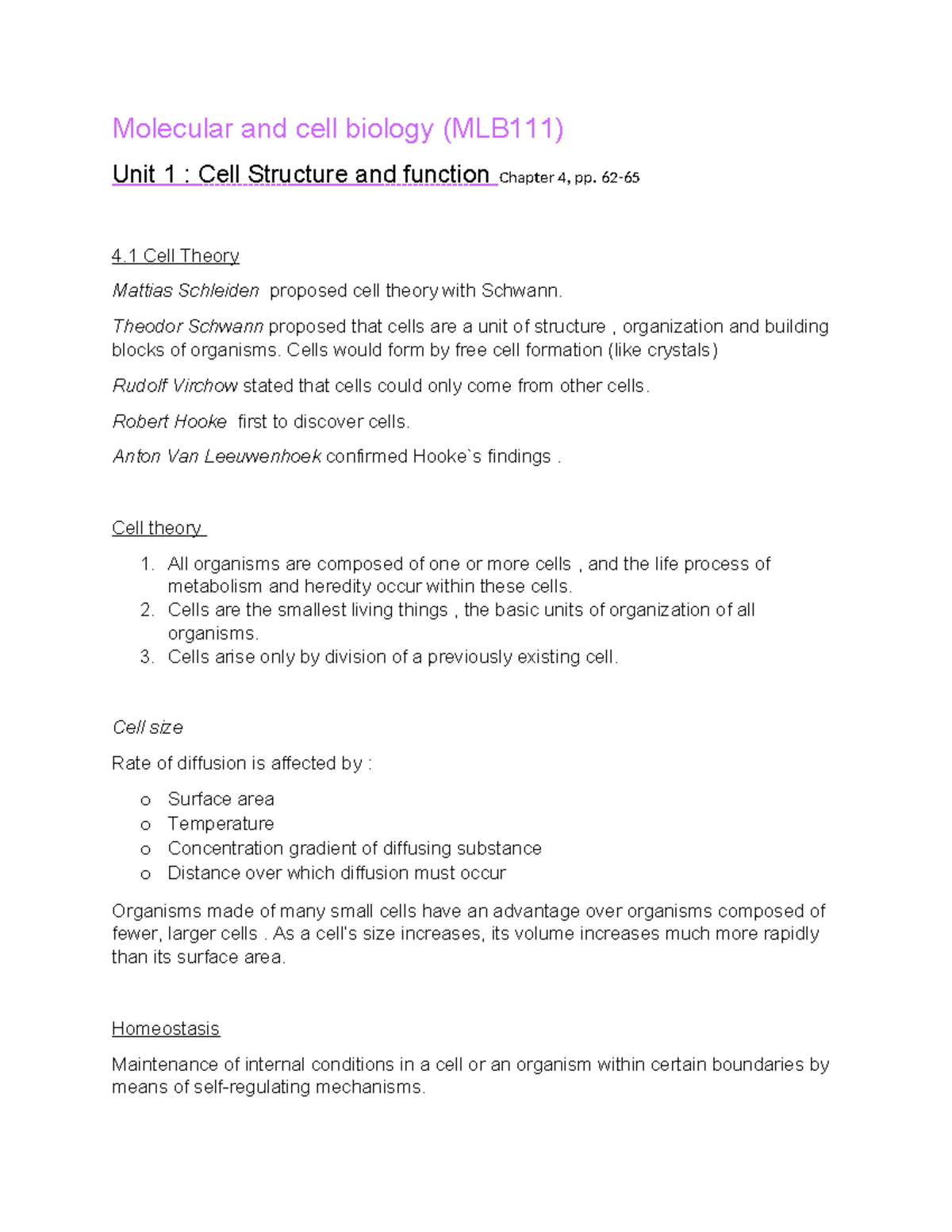 Unit 1 - Summary Molecular and cell biology - Molecular and cell ...