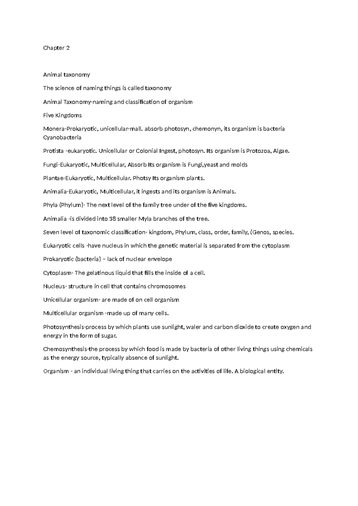 Chapter 2 zoology - Chapter 2 Animal taxonomy The science of naming things is called taxonomy ...