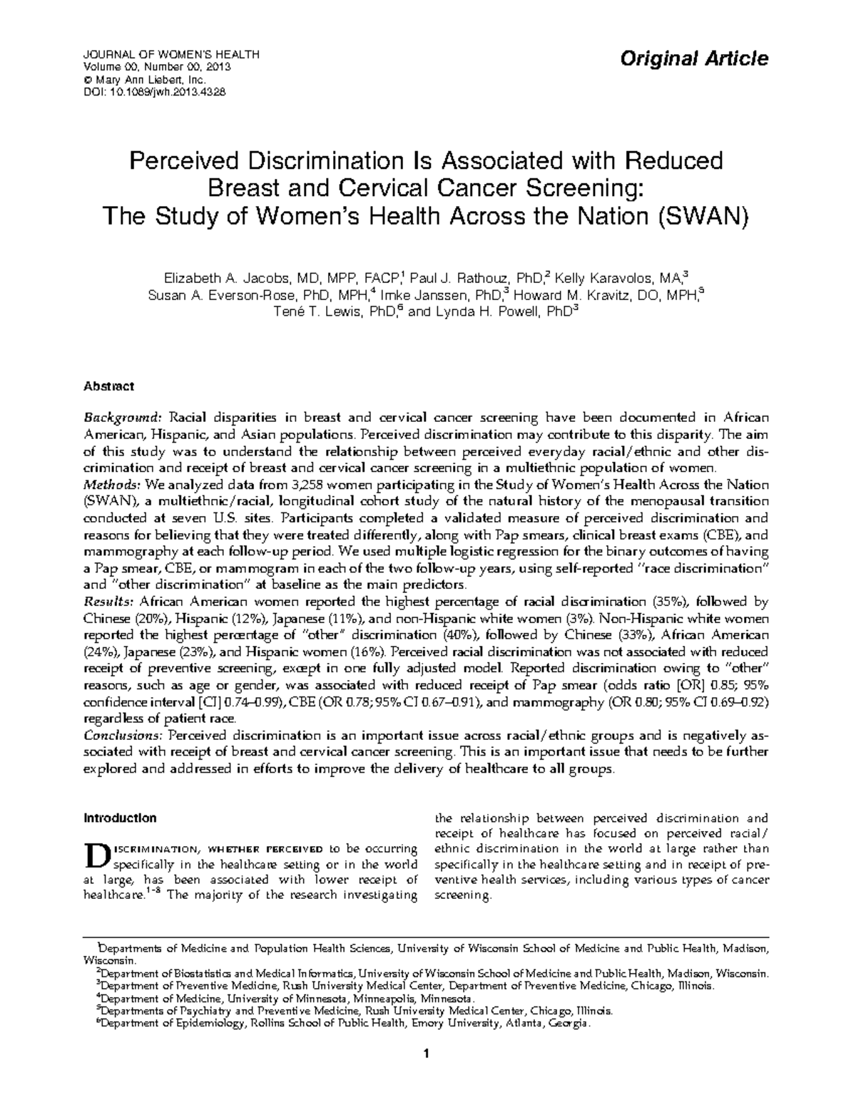 Perceived Discrimination Is Associated w - Original Article Perceived ...