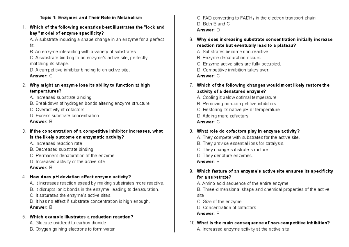 Gen Biol 1 - General Bio - Topic 1 : Enzymes and Their Role in ...