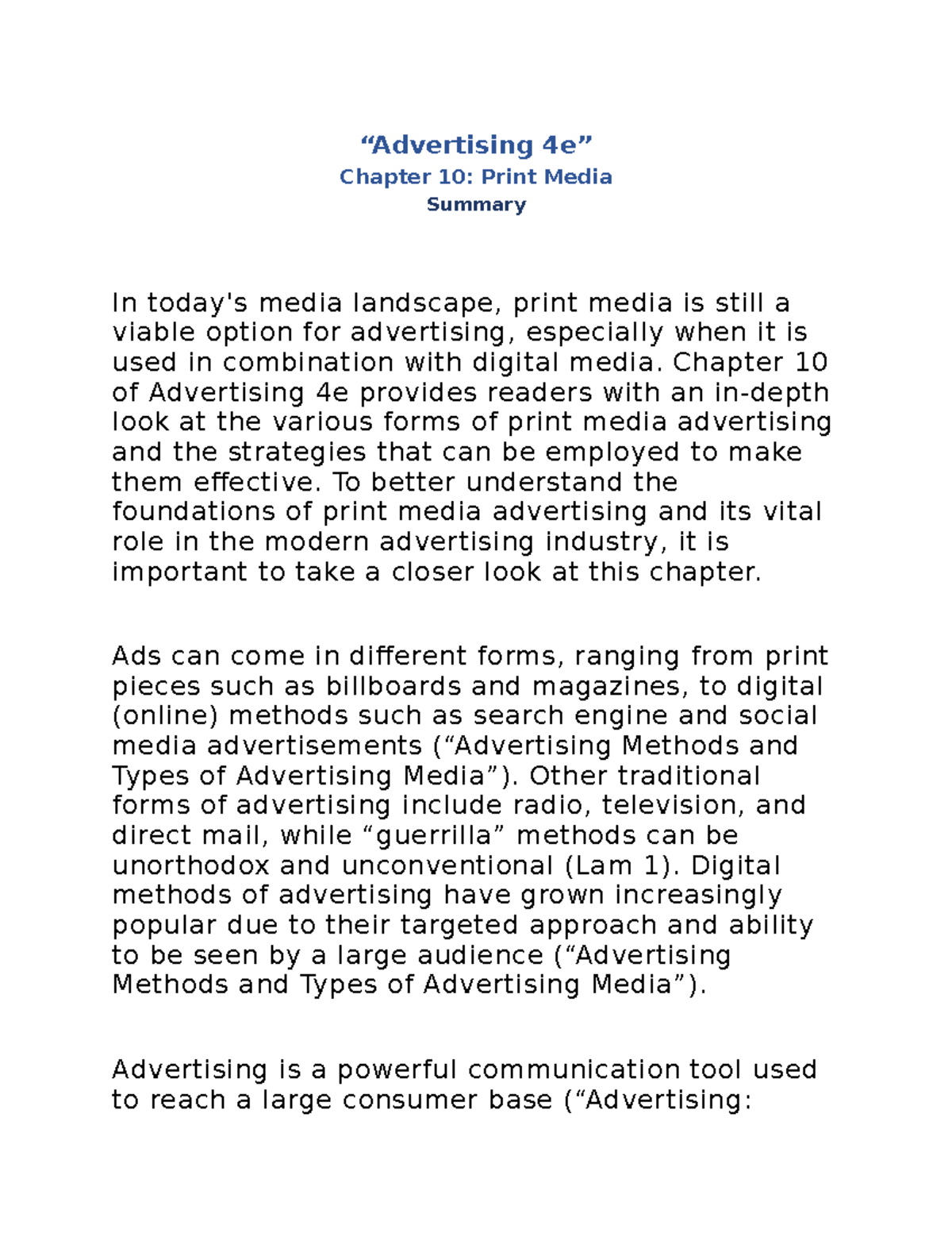 Chapter 10 of Advertising 4e - Print Media - “Advertising 4e” Chapter ...