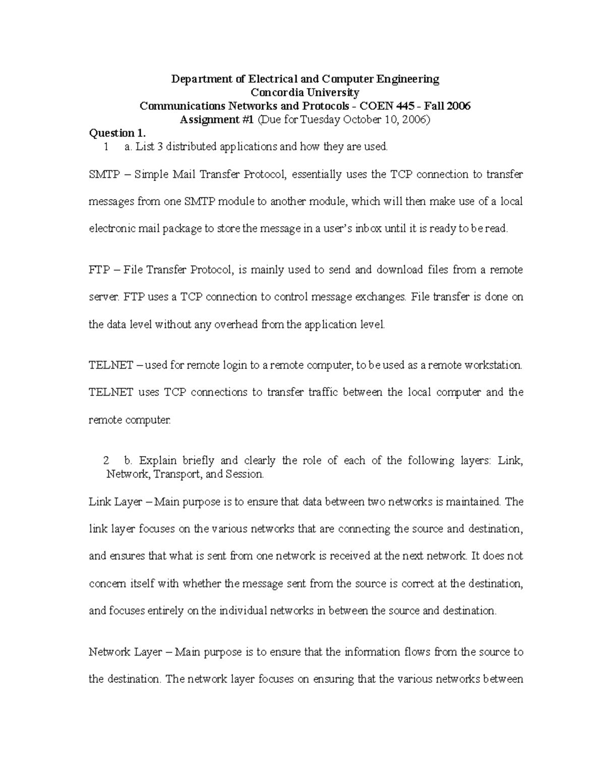 Coen445ass1 - Ass1 - Department of Electrical and Computer Engineering Concordia University ...