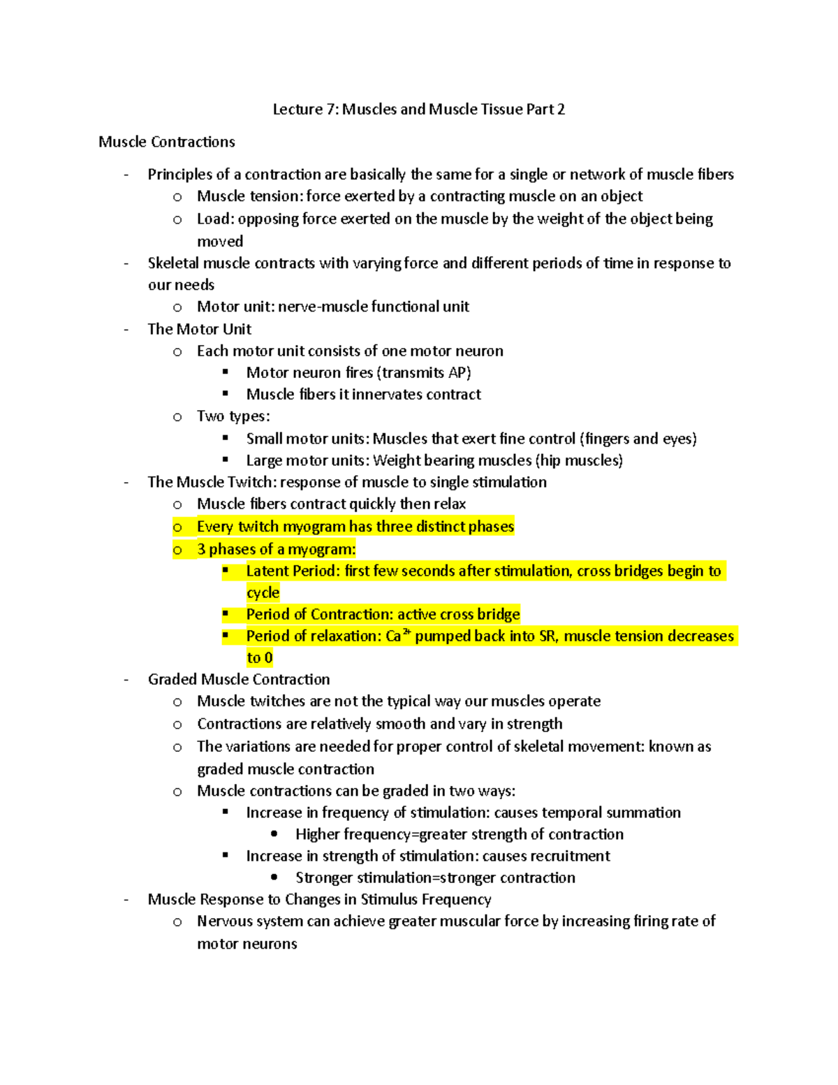 Lecture 7 Notes Muscles and Muscle Tissues Part 2 - Lecture 7: Muscles ...