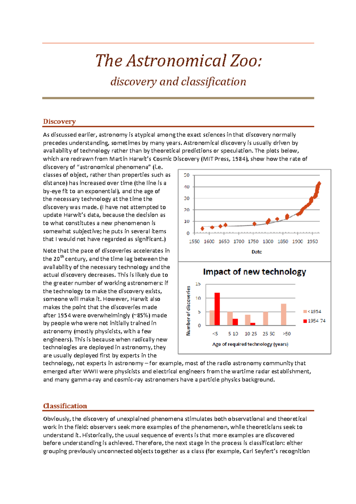 Lecture notes, lecture all - The Astronomical Zoo: discovery and ...