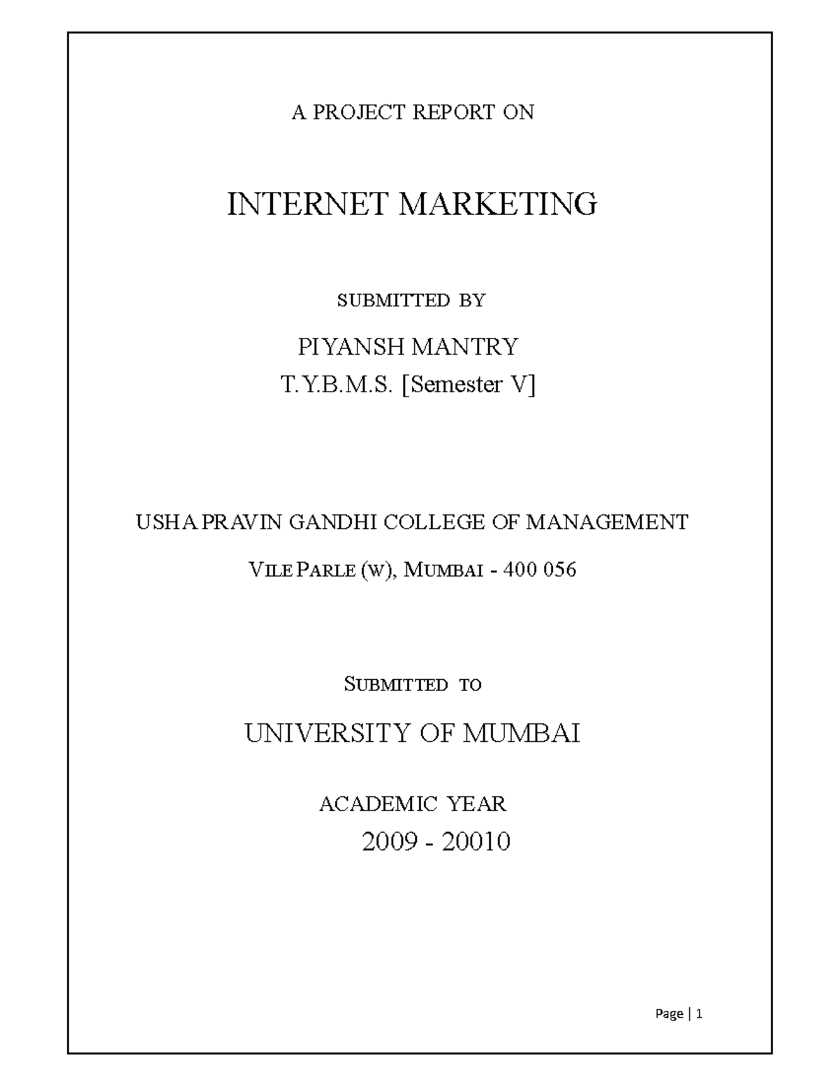 Blackbook project on internet marketing - Page | 1 A PROJECT REPORT ON ...