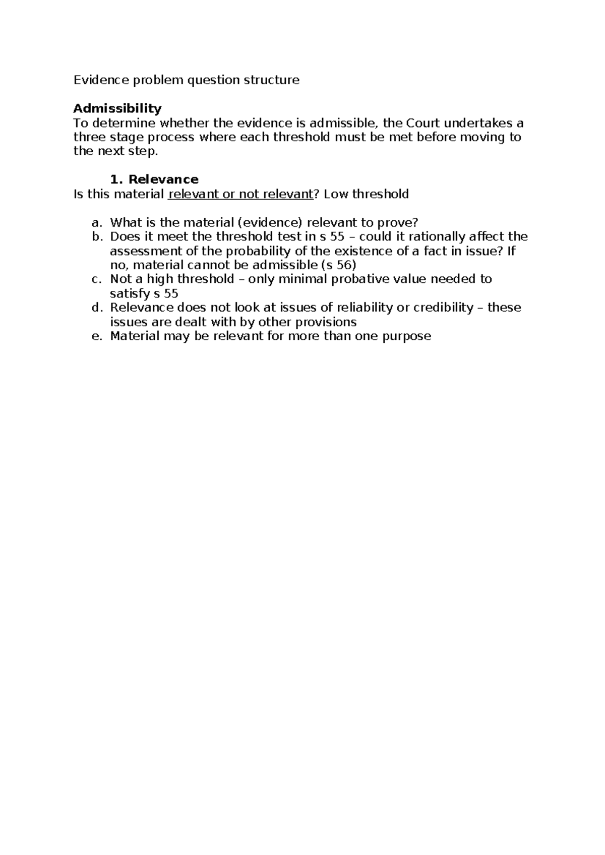 Evidence problem question structure - Evidence problem question ...