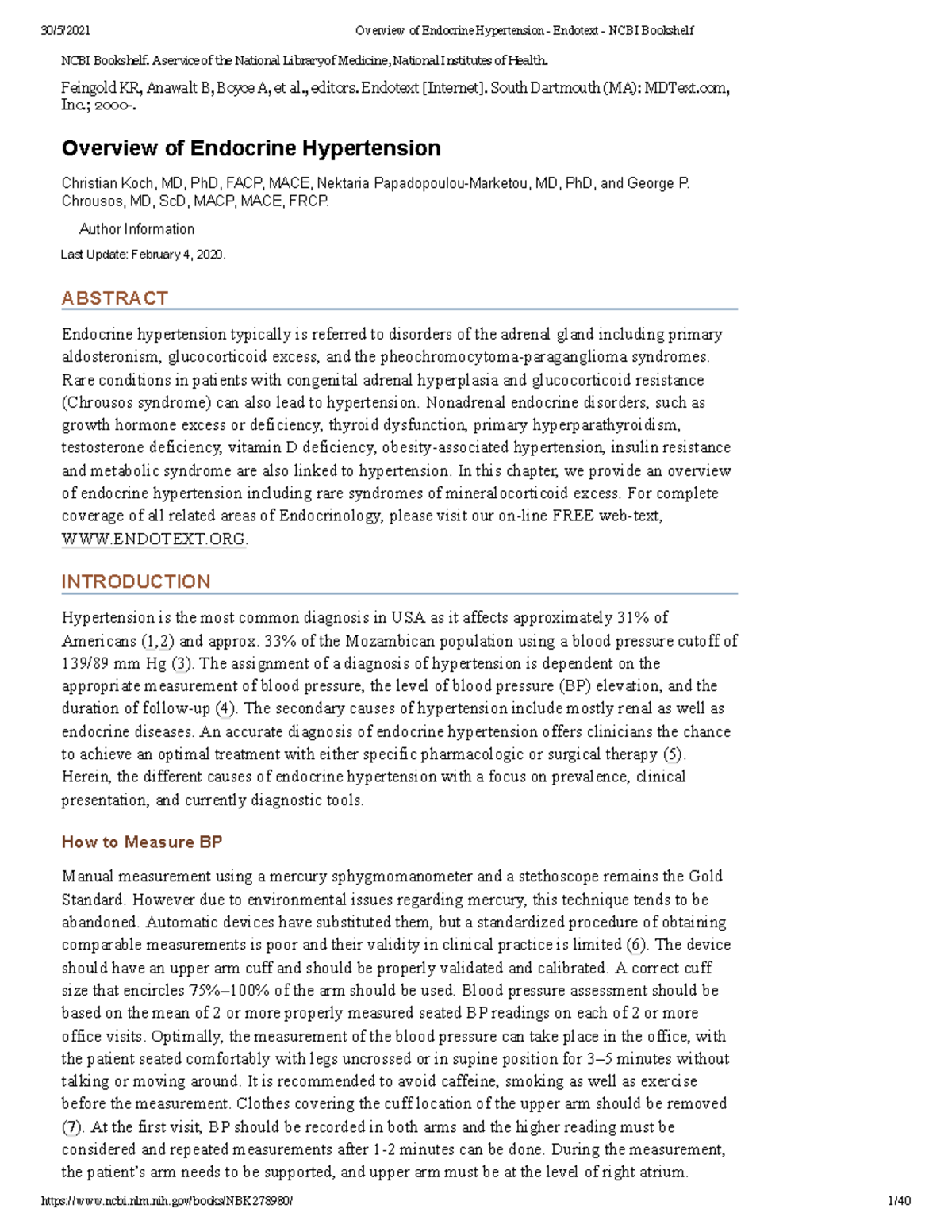 Overview of Endocrine Hypertension - Endotext - NCBI Bookshelf - NCBI ...