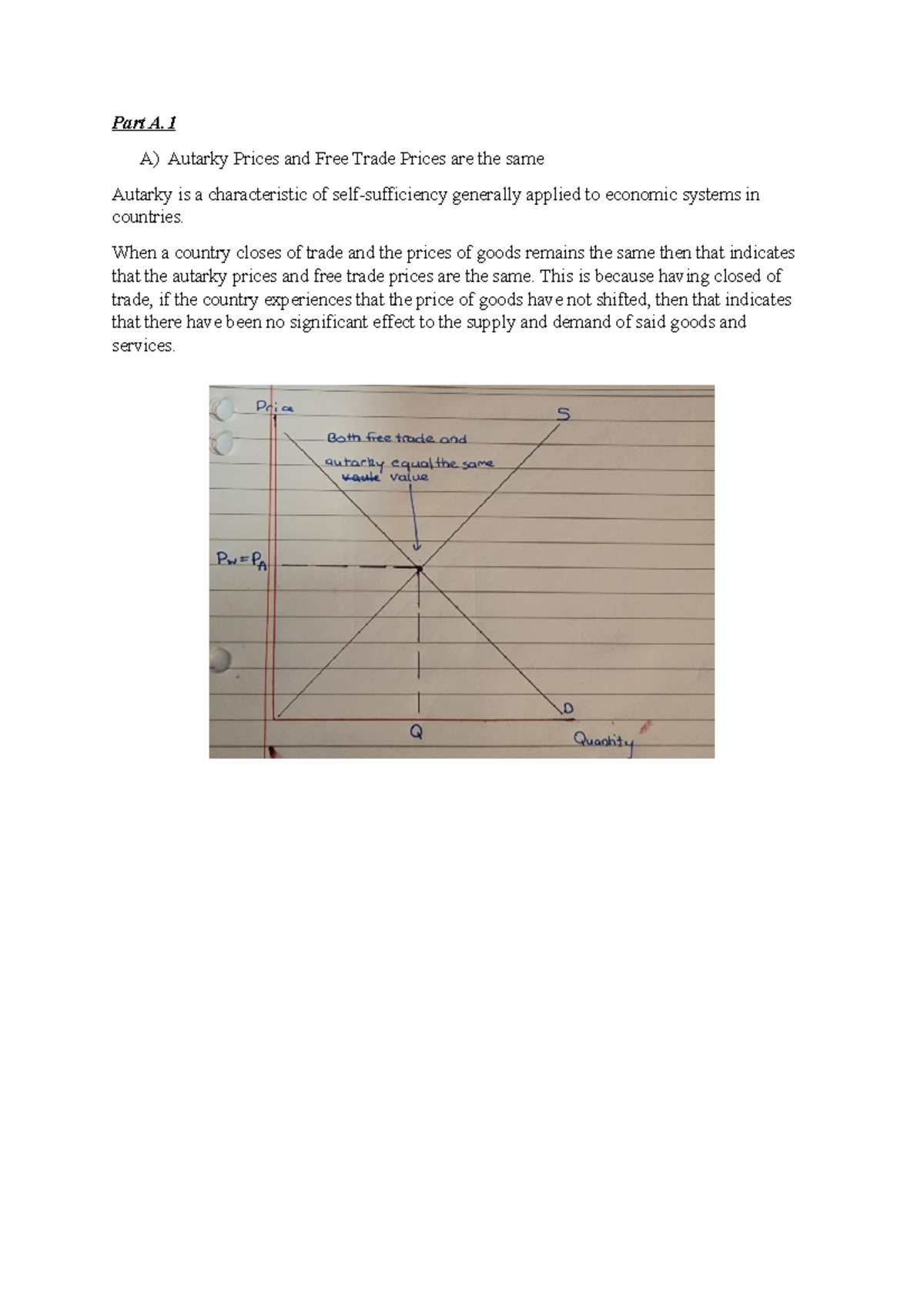 Assessment 3 - Part A. A) Autarky Prices and Free Trade Prices are the ...