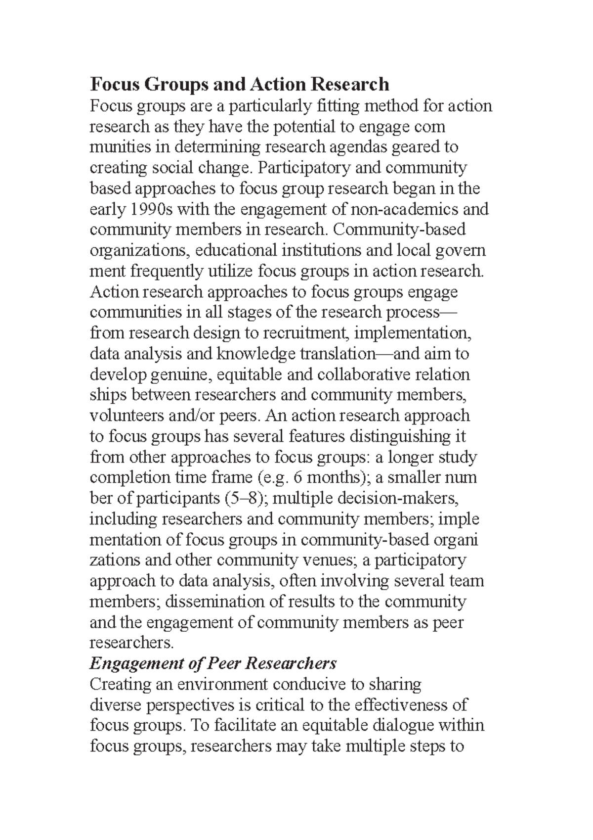 Focus Groups and Action Research - Participatory and community based ...