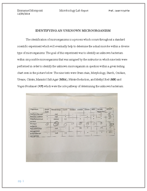 Unknown Lab Report-4 - Each experiment served to help eliminate and ...