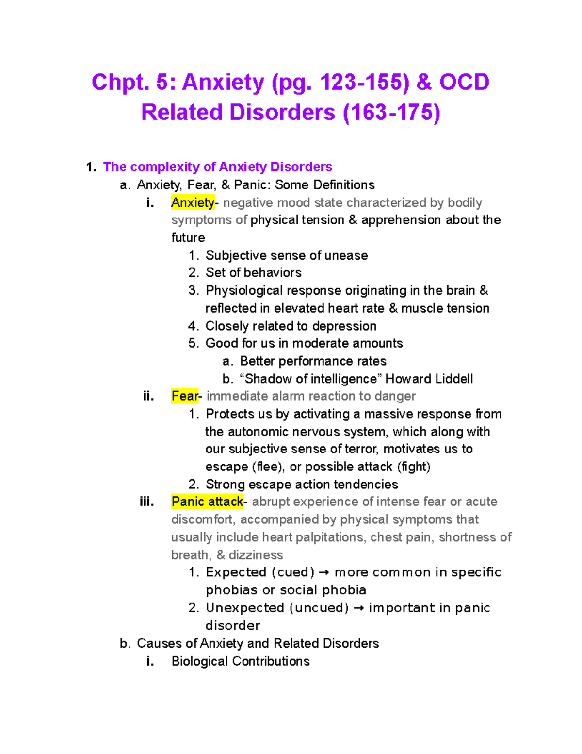 Psych 242 chpt 5 notes - Chpt. 5: Anxiety (pg. 123-155) & OCD Related ...