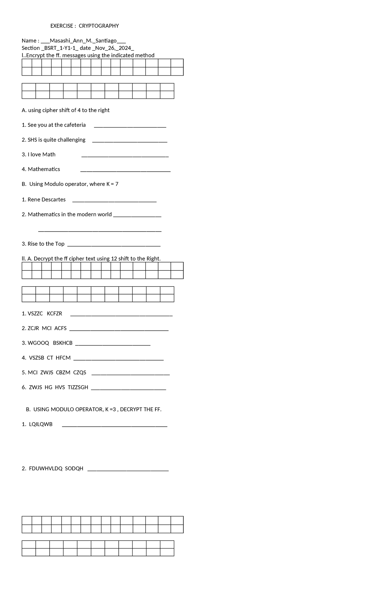 CH 5 Exercises Crypto online - EXERCISE : CRYPTOGRAPHY Name : _Masashi ...