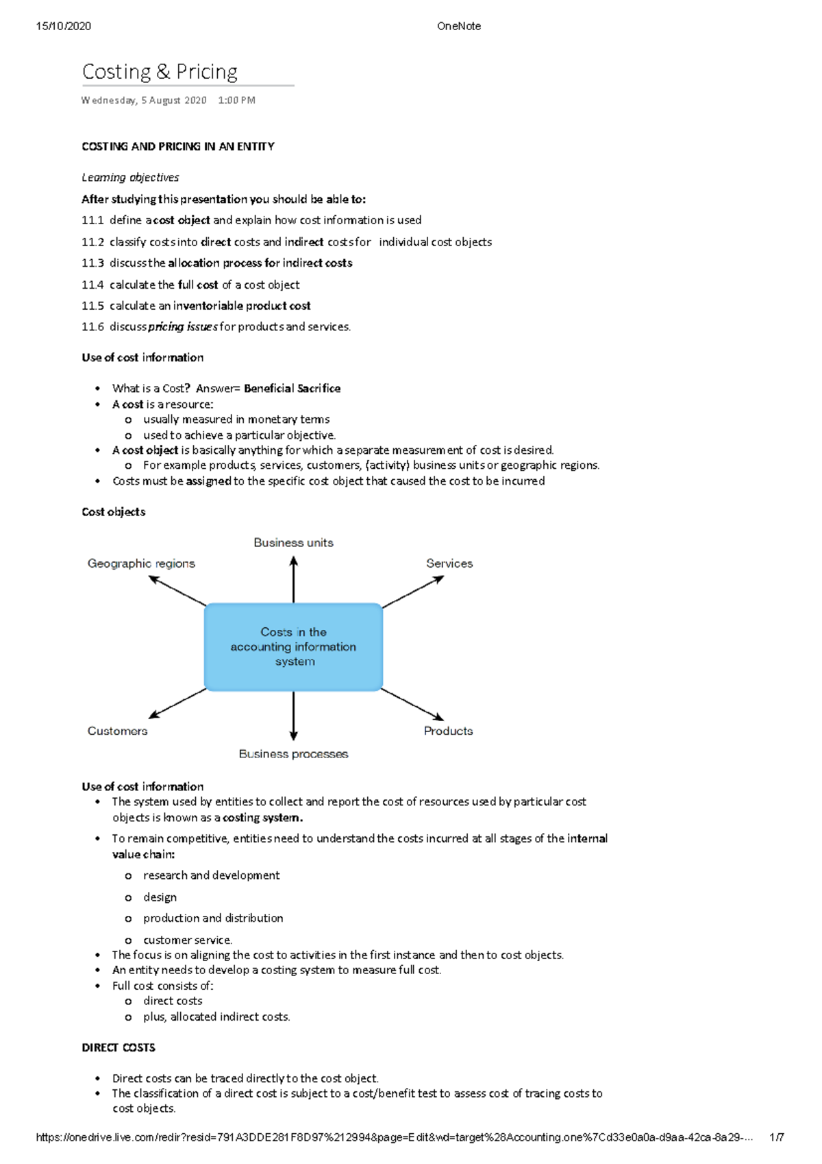 Costing and pricing notes - Costing & Pricing WedŶesdaLJ, ρ August ϮϬϮϬ ...