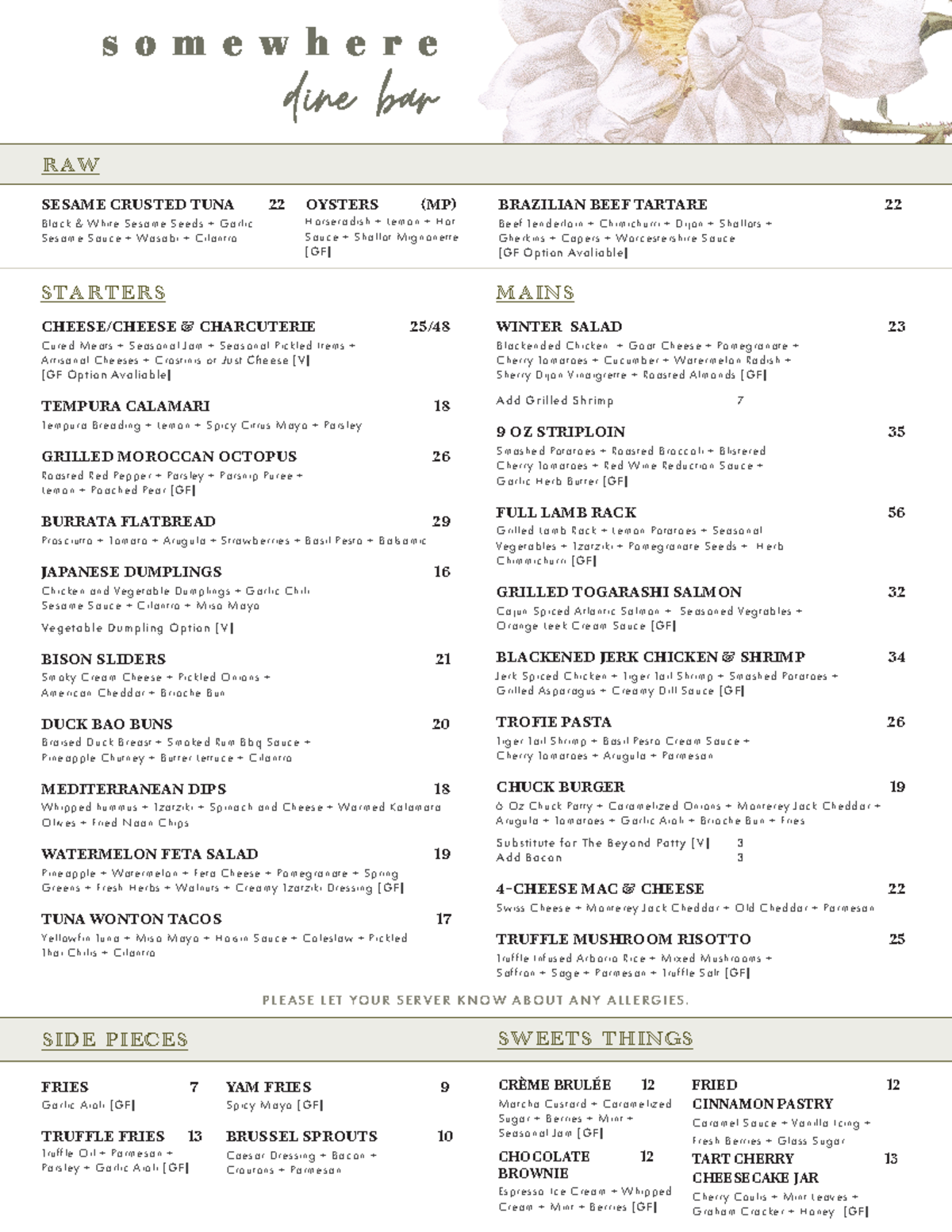 Somewhere menu may 2022 vƒ - S T A R T E R S CHEESE/CHEESE ...