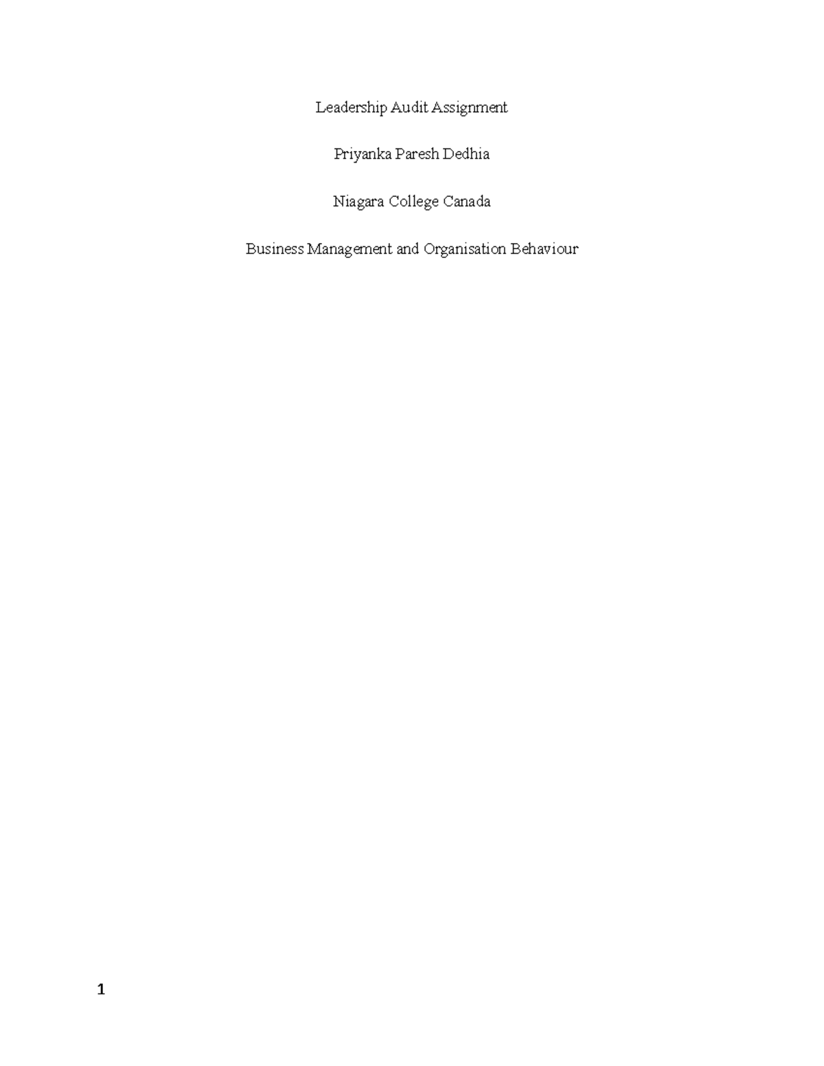 Leadership Audit Assignment - Leadership Audit Assignment Priyanka ...